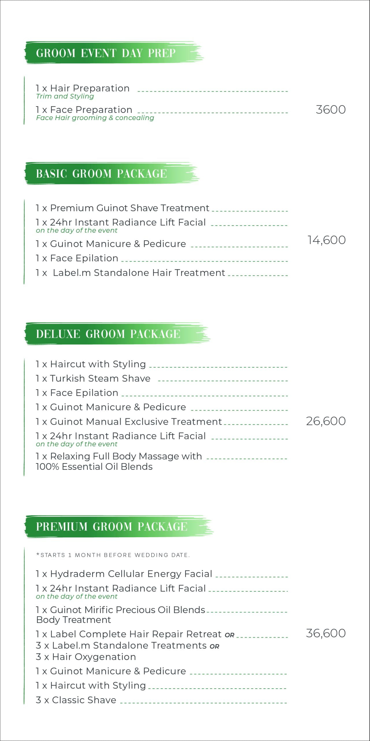 Groom packages – Peng Salon & Spa